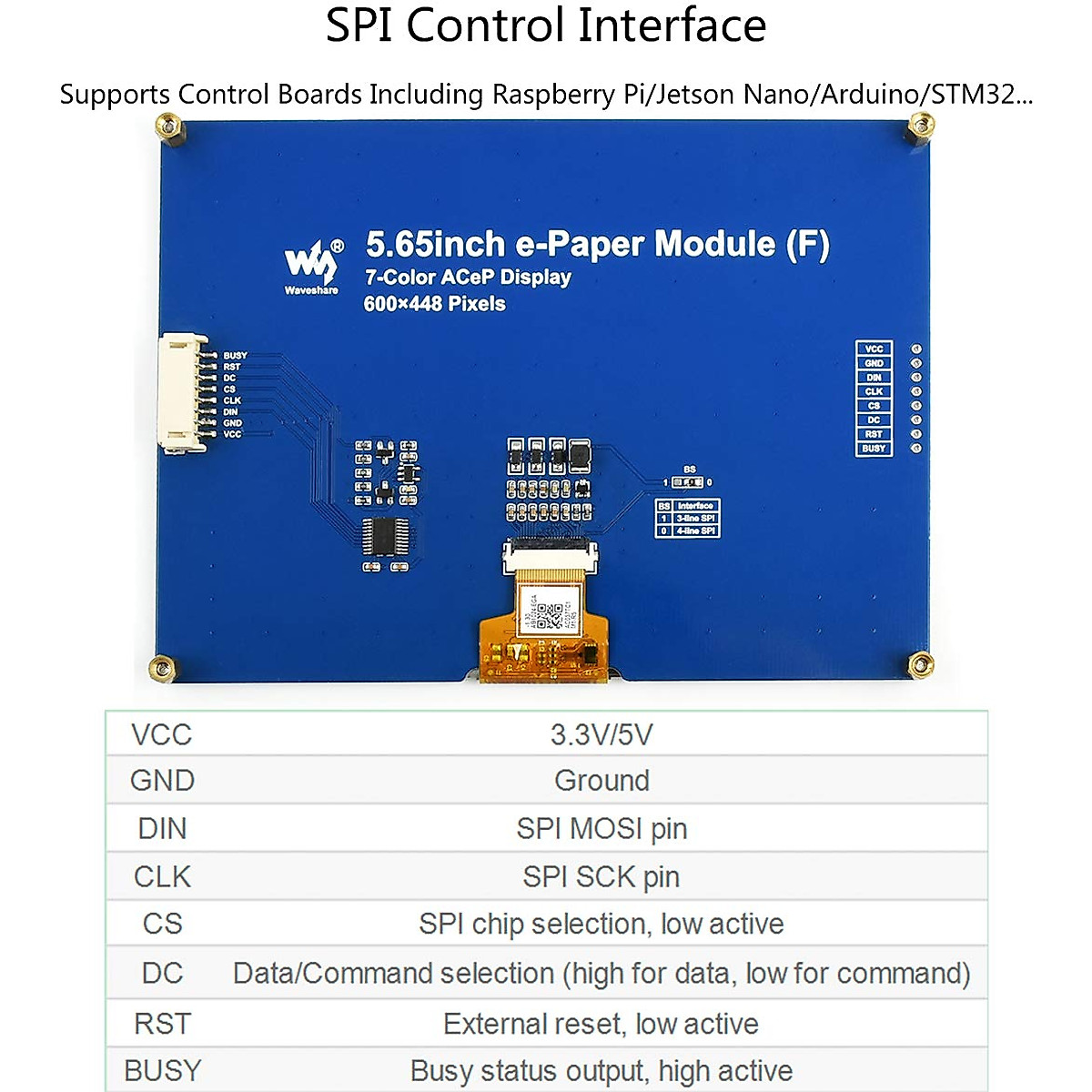 waveshare 5.65inch E-Ink Display HAT 7-Color ACeP E-Paper Display 600x448 Pixels for Raspberry Pi 4B/3B+/3B/2B/Zero/Zero W/Zero WH and Jetson Nano