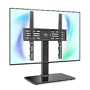 FITUEYES Universal TV Stand Table Top TV Stand for 27-55 inch LCD LED TVS Height Adjustable TV Base with Tempered Glass Base Wire Management VESA 400x400mm Holds up to 88 Pounds