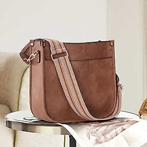 Caitina Crossbody Bag For Women Vegan Leather Hobo Handbag Designer Crossbody Purses Bucket Bag For Women with 2PCS Adjustable Strap(Beige)