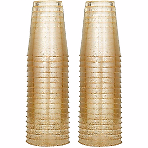 Glitter Plastic Cups Gold Glitter Disposable Cups 12 oz 100 Pack Clear Plastic Cups Recyclable Wine Glasses for Parties Elegant Plastic Party Cups Wedding Decorations