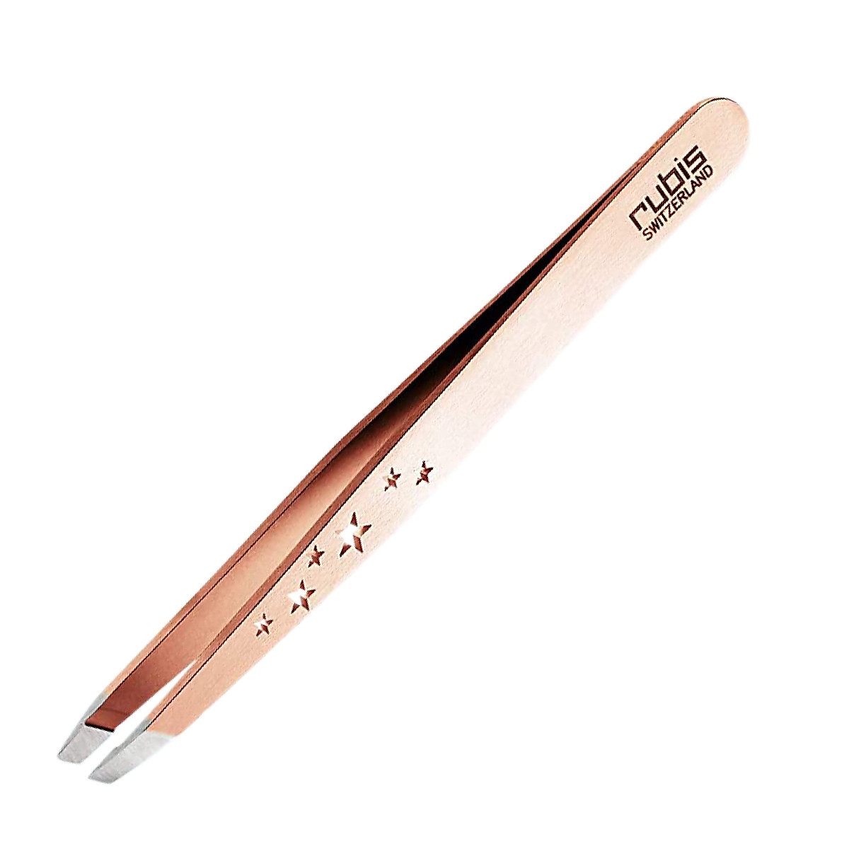 Rubis Classic 6-Star Stainless Steel Slanted Tweezers for Precise Eyebrows and Hair Removal, 1K103CTRED, Red Gold, The Gold Collection,Rubis Switzerland Swiss Made World Renowned Precision