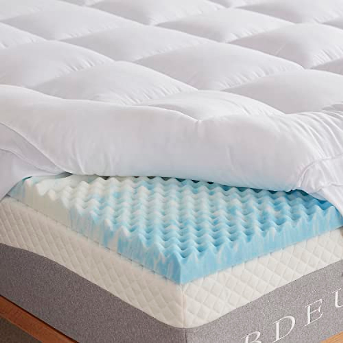 SINWEEK Dual Layer 4 Inch Memory Foam Mattress Topper, Queen Size, 2 Inch Gel Memory Foam Plus 2 Inch Extra Thick Pillowtop Cover, Pressure Relieve Soft Mattress Pad