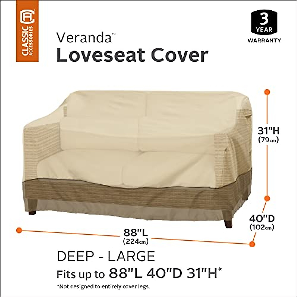 Classic Accessories Veranda Water-Resistant 88 Inch Patio Sofa/Loveseat Cover for Better Homes & Gardens Azalea Ridge
