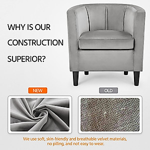 Yaheetech Accent Chair, Modern Velvet Armchairs with Big Ample Seat, Half Rounded Back, Cozy Upholstered Barrel Sofa Chair for Living Room Bedroom Waiting Room, Gray