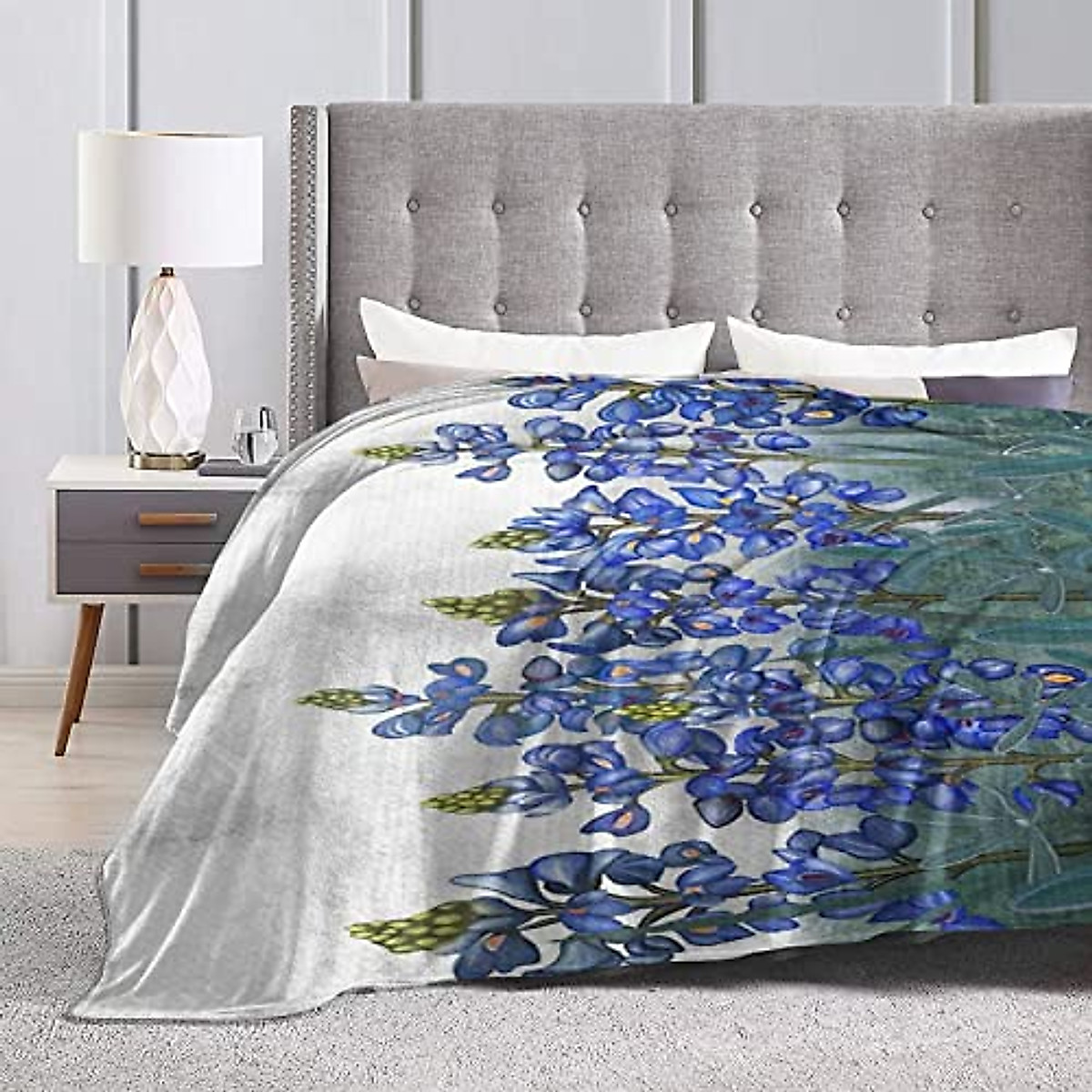 Fleece Blanket Blue Flowers Texas Bluebonnet Floral Throw Blanket for Couch Bed Sofa Chair,Soft Fuzzy Blankets Warm Flannel Lightweight Travel Camping Throw Blankets for Toddler 50"x40"