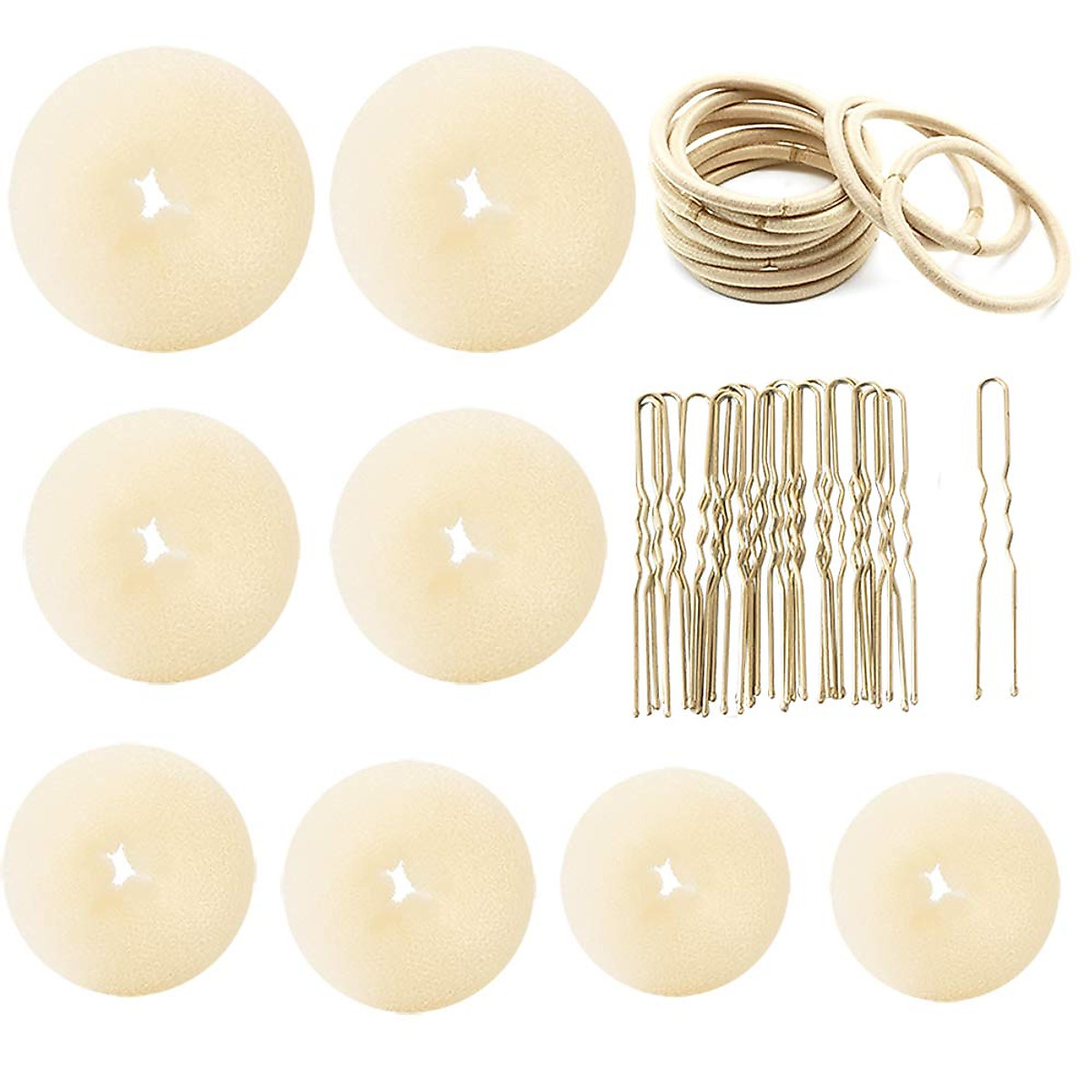 Hair Bun Maker,Donut Bun Maker Ring Style Hair bun maker set with 18 Bobby Pins &10 Elastic hair tie bands&8 Bun For Chignon Hair Styles (2 Small 2 Medium 2 Large 2 Extra-large) (Blonde)