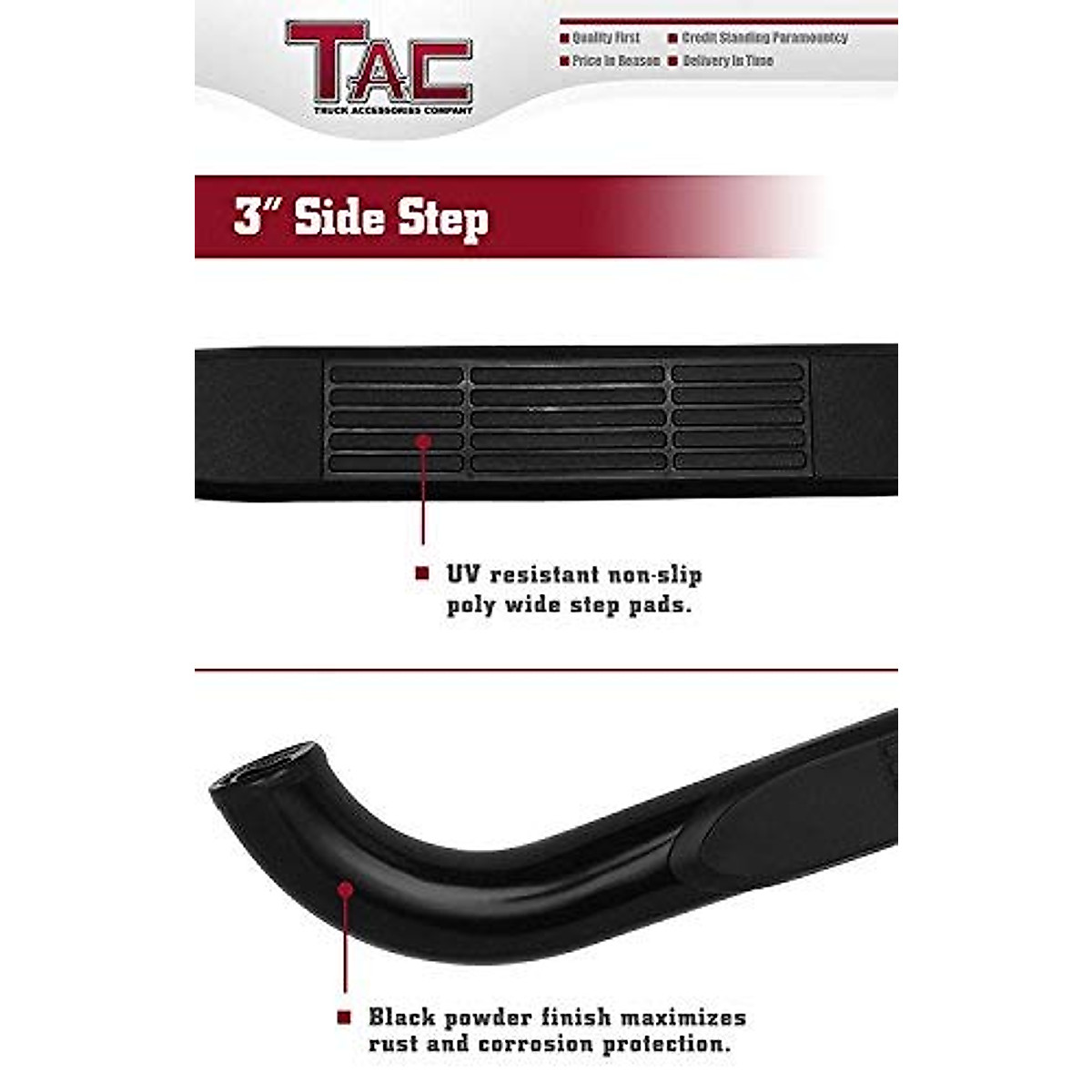 TAC Side Steps Running Boards Fit 1999-2018 Chevy Silverado/GMC Sierra 1500 Regular Cab|1999-2019 Silverado/Sierra 2500/3500 Regular Cab (Exclude C/K Classic) 3" Step Rails Side Bars Nerf Bars