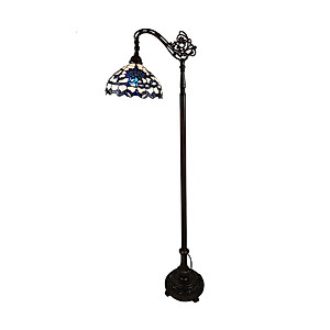 Warehouse of Tiffany TF473-FL12 Vinn 11-inch Blue/White Flower Design Glass/Bronze Tiffany-Style Reading Floor Lamp