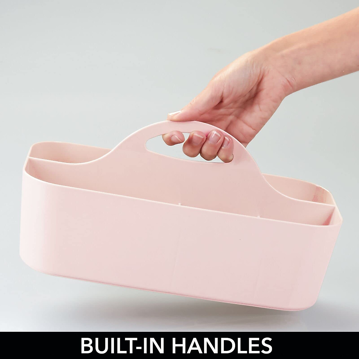 mDesign Plastic Portable Nursery Storage Organizer Caddy Tote - Divided Basket Bin with Handle - Holds Bottles, Spoons, Bibs, Pacifiers, Diapers, Wipes, Baby Lotion - Lumiere Collection - Light Pink