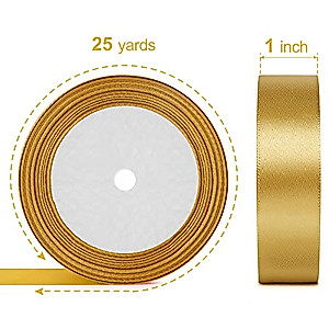 Showin Double Face Gold Polyester Satin Ribbon,1” x Continuous 25 Yards, Use for Bows Bouquet, Gift Wrapping,Wedding,Floral Arrangement & Other Projects by Showin