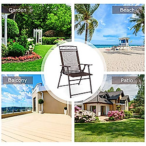 Safstar Patio Folding Chairs Set of 4, Portable Sling Chair for Backyard Poolside Balcony Lawn