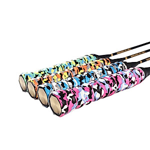 Tennis Badminton Racket Grip, Super Absorbent PU Anti Slip Racket Tennis Overgrips Soft Replacement Grip Tapes, 5 Pcs/ 8 Pcs (8 Pack, Camo Blue+Orange+Green+Pink)