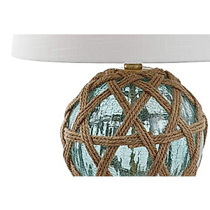 JONATHAN Y JYL1085A Andrews 21.5" LED Glass/Rope Table Lamp Coastal Contemporary Bedside Desk Nightstand Lamp for Bedroom Living Room Office College Bookcase LED Bulb Included, Brown/Aqua