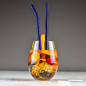 Reusable Glass Straw Set | 8 Multi Color Straws with 2 Cleaning Brushes | 4 Eco Friendly Bent Glass Straws and 4 Straight Glass Tube Straws | Zero Waste Drinking Straws | Dishwasher Safe