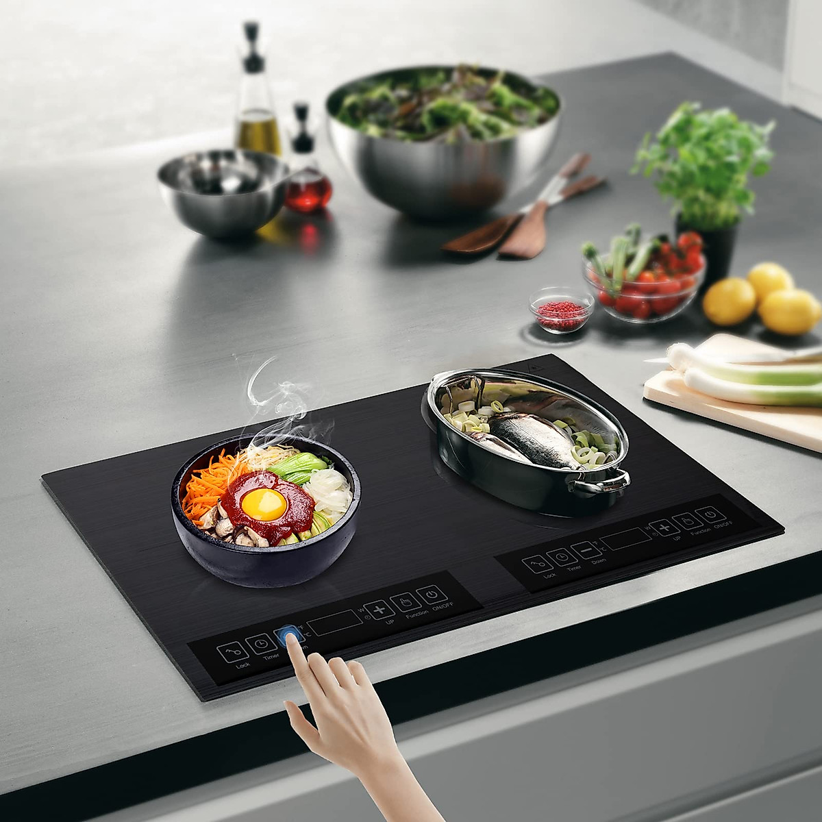 YIYIONCE Double Induction Cooktop 24 In Portable Electric Cooktop 2 Burner 2KW Dual Induction Cooker with LED Touch Screen & 9 Temperature Fast Heating Induction Burner for Kitchen Home Use | US STOCK