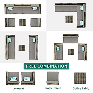 YITAHOME 7 Piece Outdoor Patio Furniture Sets, Garden Conversation Wicker Sofa Set, and Patio Sectional Furniture Sofa Set with Coffee Table and Cushion for Lawn, Backyard, and Poolside, Gray Gradient