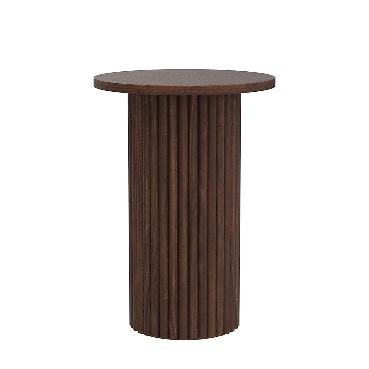 Round Fluted Accent Side Table - Small Drink Table - Living Room Furniture - Modern Home and Bedroom Decor - Pedestal Side Table with a Solid Oak Base (Burl Walnut Finish)