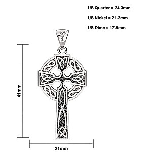 US Jewels 925 Sterling Silver 1.625in Irish Celtic Knot Cross Antique Finish Pendant