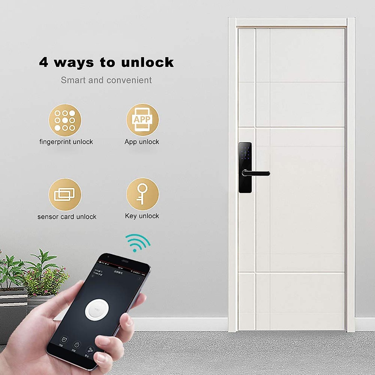 4in1 Keyless Entry Smart Door Lock, Digital Smart Door Lock APP Cards Password Keypad for Amazon for Google Home Voice Control