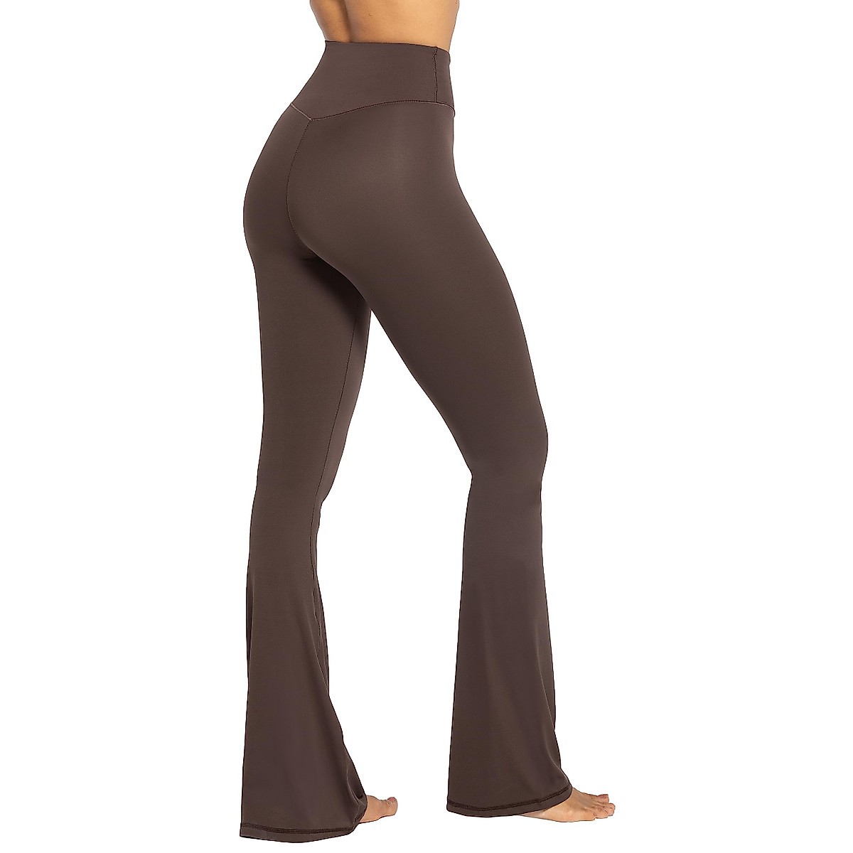 Sunzel Flare Leggings, Crossover Yoga Pants for Women with Tummy Control, High-Waisted and Wide Leg Seal Brown