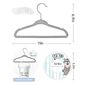 Kids Velvet Hangers, VIS'V 11 Inch Gray Non-Slip Baby Clothes Hangers with 6 Pcs Cute Clothing Dividers for Infant Toddler Boys & Girls Closet Organizer - 30 Pack