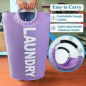 Mziart 82L Large Collapsible Laundry Basket with Padded Handles, Heavy Duty Oxford Fabric Laundry Hamper Tall Laundry Bag Foldable Laundry Bin Storage Organizer for Nursery Bedroom College Dorm-Purple