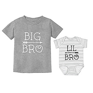 Big Bro Lil Bro Matching Outfits Baby Announcement Sibling Brother Shirts Big bro Gray 4T / Lil bro Gray/White NB (0-3M)