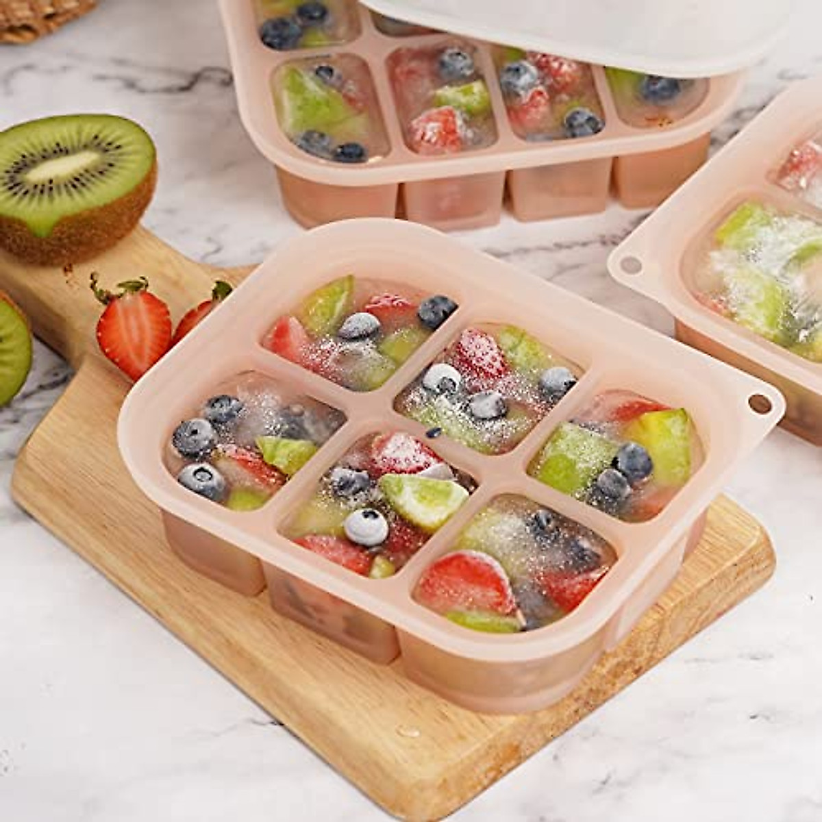 haakaa Silicone Freezer Tray,Ice Cube Trays with Lid,Perfect for Baby Food and Breast Milk Freezer, Vegetable & Fruit Purees,6 x 2 oz, Blush