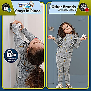 Child Safety Door Knob Cover (4 Pack) Hard-to-Remove Dual-Lock Door Handle Covers Locks for Kids - Reusable Baby Proof - Installs Easily, No Tools Needed