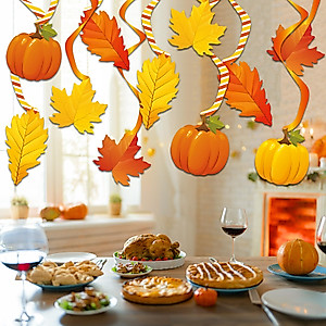 WEEPA 24 Pieces Fall Pumpkin Hanging Swirls Maple Leaves Swirls Decorations Fall Thanksgiving Ceiling Hanging Decorations for Home Autumn Thanksgiving Harvest Decor Party Supplies (Maple)