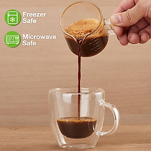 Mfacoy 2 Pack Measuring Cups, 75ML Espresso Cups with Handle, Espresso Shot Glasses with V-Shaped Mouth, Clear Accessories, Milk Frothing Pitcher