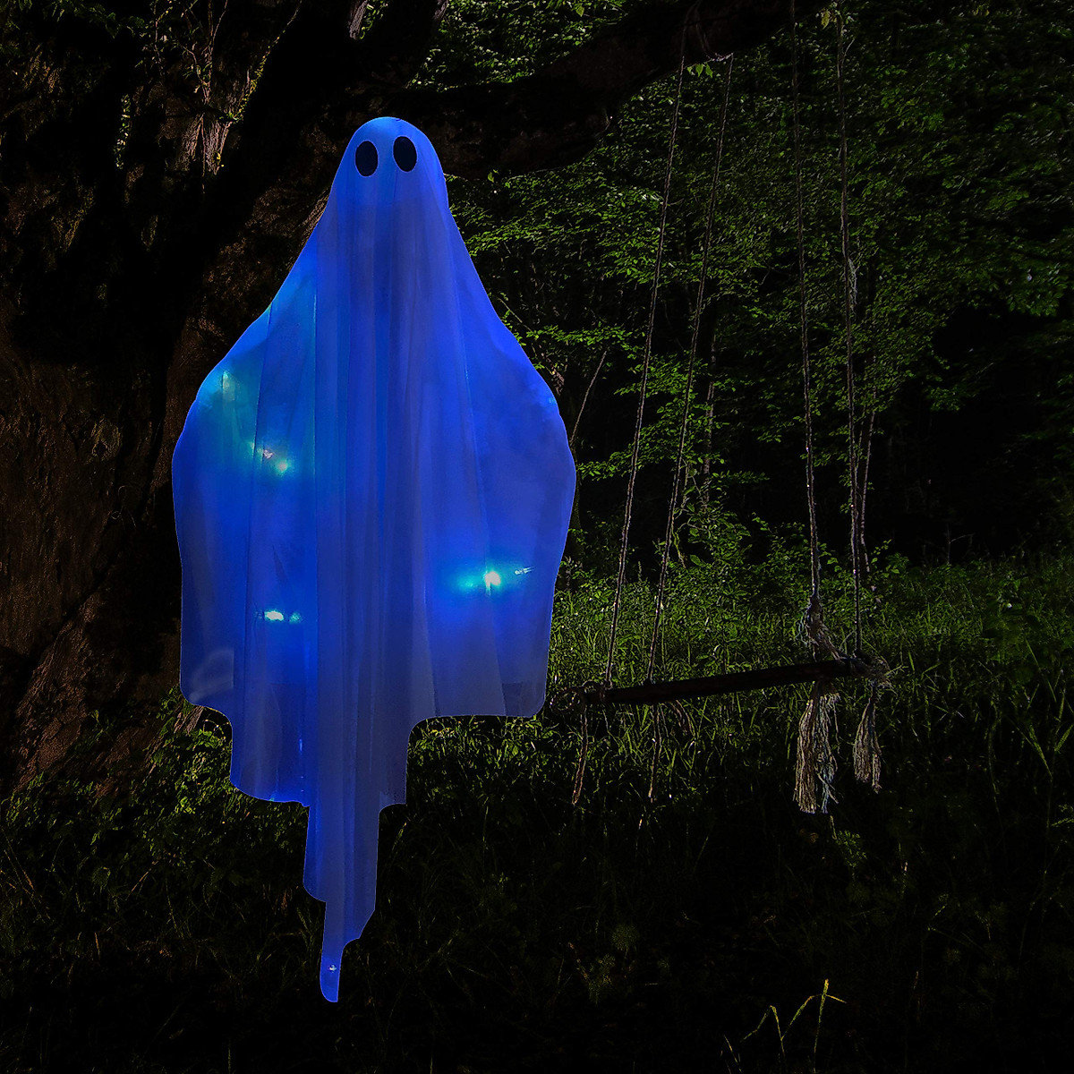 JOYIN Halloween Hanging Light up Ghost with Spooky Blue LED Light, 47” White Hanging Ghosts, Best Halloween Hanging Decoration for Front Yard Patio Lawn Garden Party Decor Indoor Outdoor