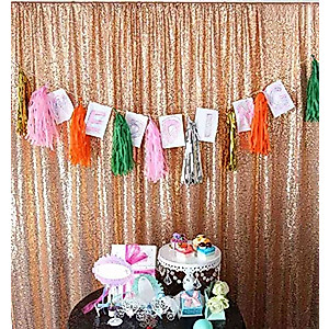 Sequin Curtain Backdrop 2 Panels Set Rose Gold 2FTx8FT Sequin Photography Backdrop Curtain Sparkle Background Drapes for Christmas Wedding Party Decoration