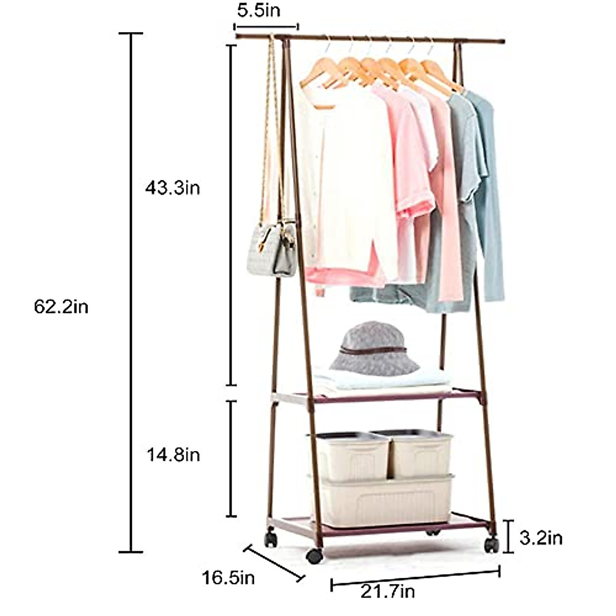 YISONHO Clothes Rack, Garment Rack with Removable Wheels Two-Tier Shelf Clothes Organizer Hanging Handy Storage (Pink)