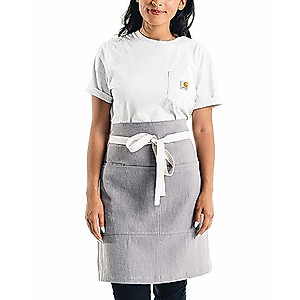 Caldo Linen Bistro Cafe Apron - Professional Grade with Pockets, Half Kitchen Apron, Mid Length 23 x 23, 40 Inch Waist Ties - Durable Unisex Uniform- Server or Chef (Grey)