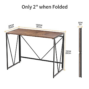 NOBLEWELL 39 inch Grained Brown Folding Computer Desk Table for Home Office