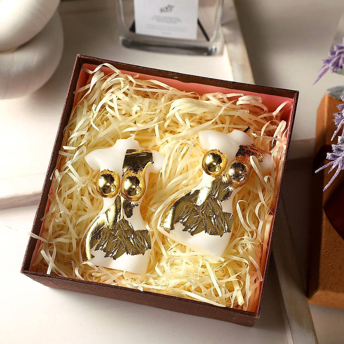 Aesthetic Candle Shaped Bubble Cube Candle Soy Wax Scented Candle Handmade Scented Decorative Candles with Gold Foil for Bedroom Bathroom Wedding Decor (White, Aesthetic)