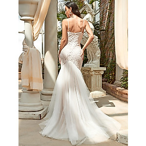 Ever-Pretty Womens Lace Floor Length Mermaid Bridal Gown with Long Train White US10