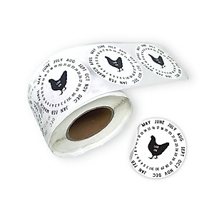 Eggs Laid On Date Stickers | 350 Pc Roll | 2" Round Stickers | Farm Fresh Stickers | Egg Carton Stickers | Black Chicken Design