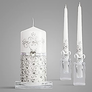 Unity Candles for Wedding Ceremony Set - 3 Pcs 6" Pillar & 2 10" Tapers Candles - Unity Decorative Wedding Candle White Ceremonial Candles - Wedding Table Centerpiece - Velas Decorativas para Boda