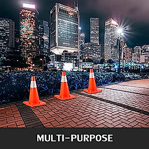 VEVOR 12Pack 18" Traffic Cones, Safety Road Parking Cones PVC Base, Orange Traffic Cone with Reflective Collars, Hazard Construction Cones for Home Traffic Parking