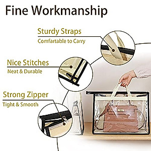 ENOCH Handbag Storage Organizer Dust Cover Bags for Handbag & Purse, Sturdy PVC Organizer for Wall Shelf & Closet, with Zipper and Handles(4 Pack,L)