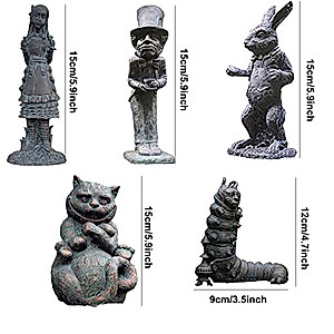 OFFEL Wonderland Garden Sculpture Set Alice in Wonderland Statues Hand Cast Stone Garden Statue Ornament for Indoor Outdoor Garden Patio Lawn Yard (Complete Set)