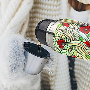 Red Flower Floral Art Stainless Steel Coffee Thermos, Double Walled Insulated Water Bottle for Outdoor Sports, Office, Car (17 OZ/500ML)