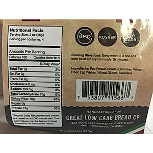 Great Low Carb Bread Co. Rotini Pasta 8 oz. Low Carb Pasta, Organic, Kosher, No GMO, Make Mac n Cheese, Cold Pasta Salads