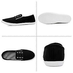 kufeiti Women’s Canvas Slip On Shoes Sneakers for Women Fashion Comfortable White Black Elastic Sneakers for Women(Black, US10)
