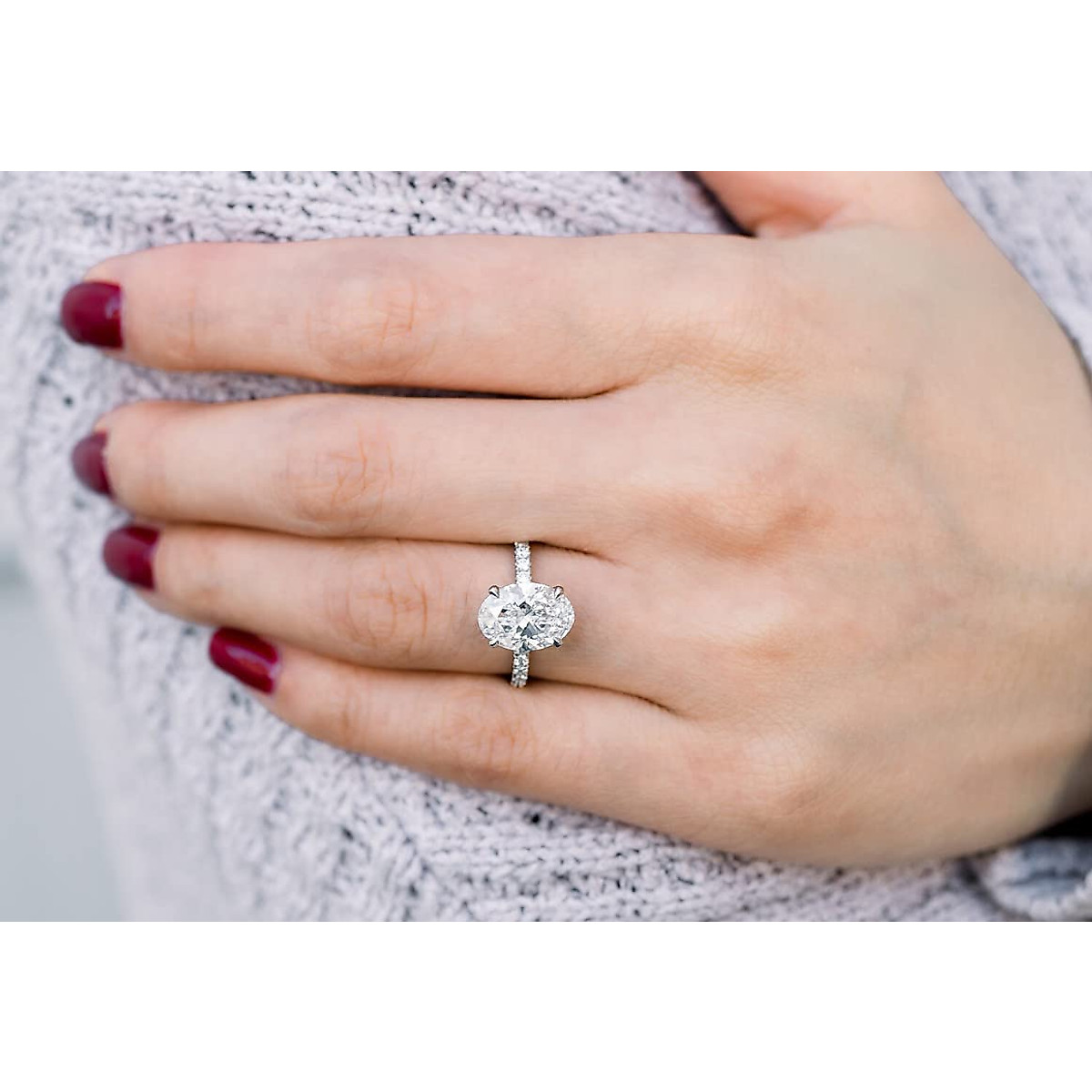 Blocaci Engagement Ring 2 CT Center Oval Simulated Diamond Engagement Rings for Women 10k White Gold Size 7