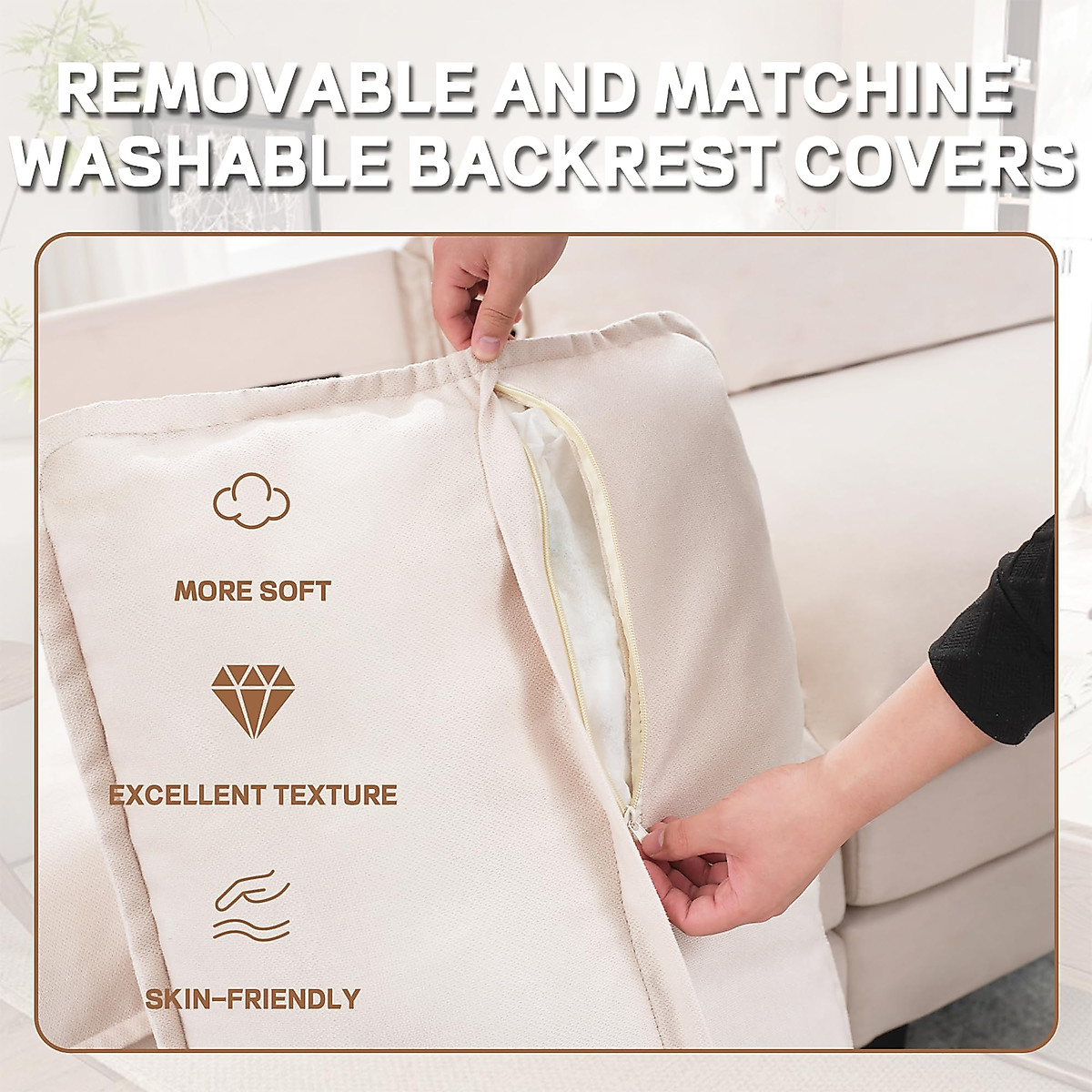 WOTSTA 118" Convertible Sectional Sofa, Cloud Couch Deep Seat Sofa, L Shap Sofa Couch with Ottoman, Modern Sectional Couches for Living Room, Apartment, Studio, Beige