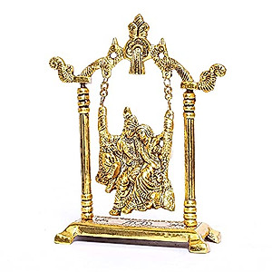 Handy's Stores Radha Krishna on Swing jhula Metal Statue Gold Plated Decor Your Home,Office & Radha Krishna Murti,Showpiece Figurines,Religious Idol Gift Article. (Size 17 x 7 x 20 cm :: 270 Grams)