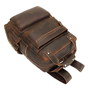 Polare Full Grain Leather 17.3‘’ Backpack Laptop Bag Camping Travel Rucksack Fits 15.6'' Laptop Dark Brown